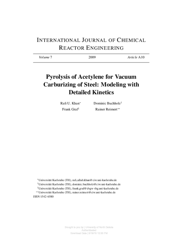(PDF) Pyrolysis of Acetylene for Vacuum Carburizing of Steel: Modeling ...