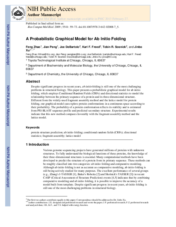 (PDF) A Probabilistic Graphical Model for Ab Initio Folding | Tobin ...