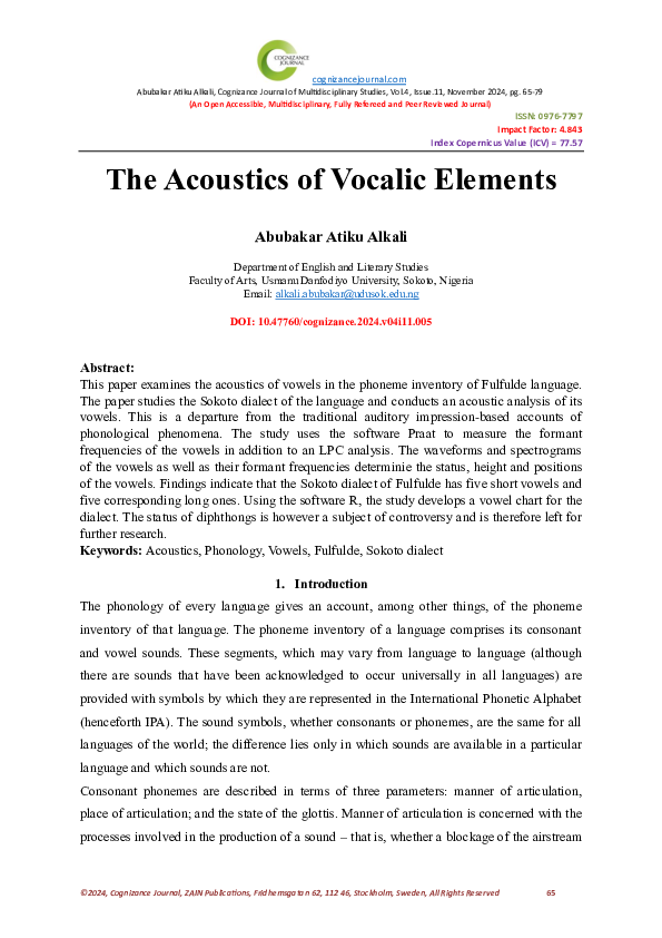 (PDF) The Acoustics of Vocalic Elements