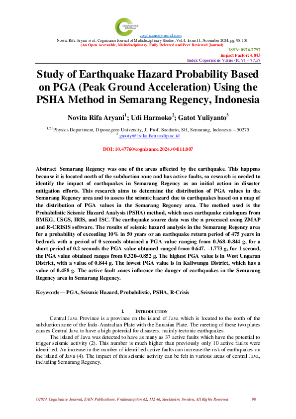 (PDF) Study of Earthquake Hazard Probability Based on PGA (Peak Ground ...