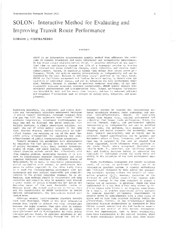 (PDF) SOLON: Interactive Method for Evaluating and Improving Transit Route Performance