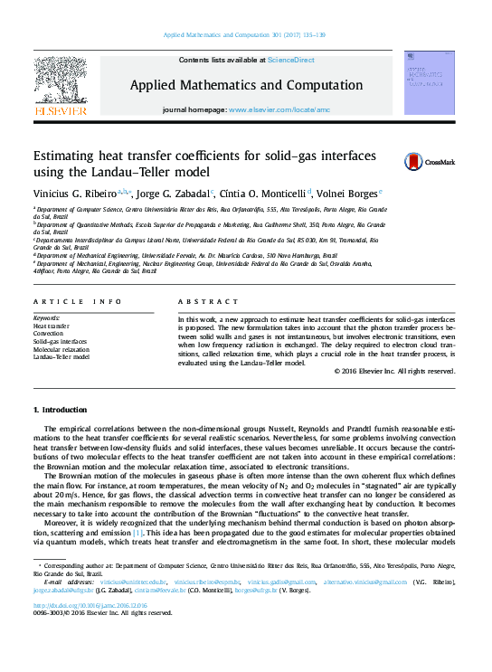 (PDF) Estimating heat transfer coefficients for solid–gas interfaces using the Landau–Teller model