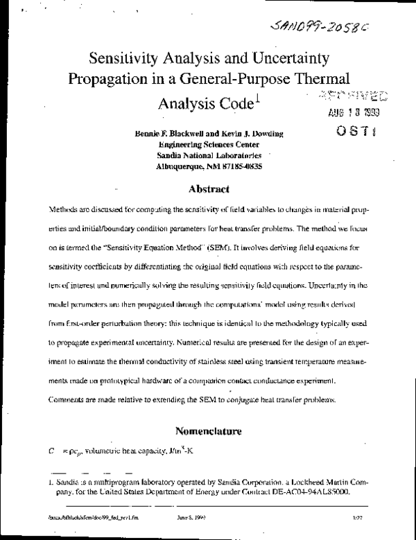 (PDF) Sensitivity Analysis and Uncertainty Propagation in a General ...