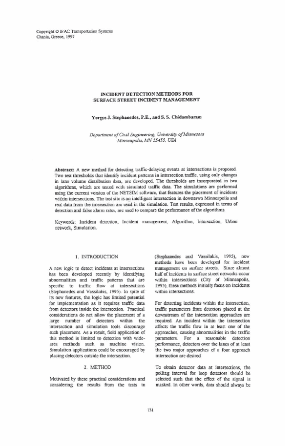 Pdf Traffic Incident Detection At Intersections