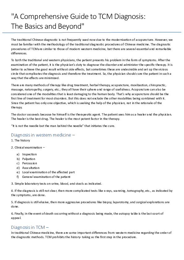(PDF) A Comprehensive Guide to TCM Diagnosis: The Basics and Beyond