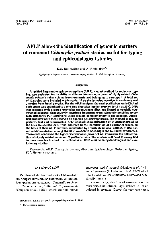 (PDF) AFLP allows the identification of genomic markers of ruminant Chlamydia psittaci strains ...