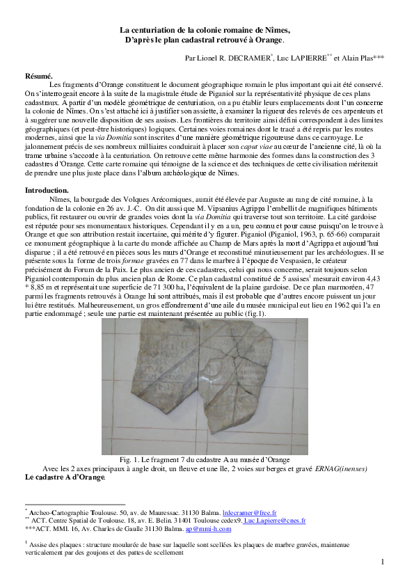 (PDF) La centuriation de la colonie romaine de Nîmes, d'après le plan ...