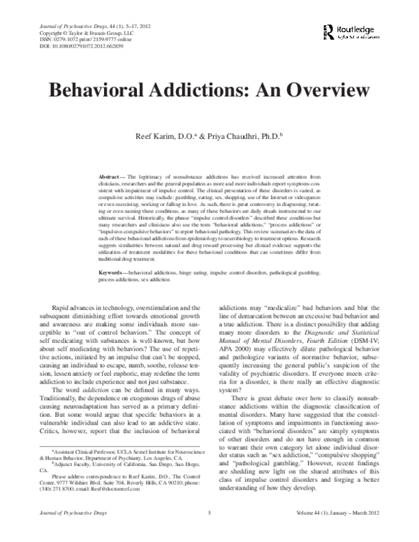 (PDF) Behavioral Addictions: An Overview