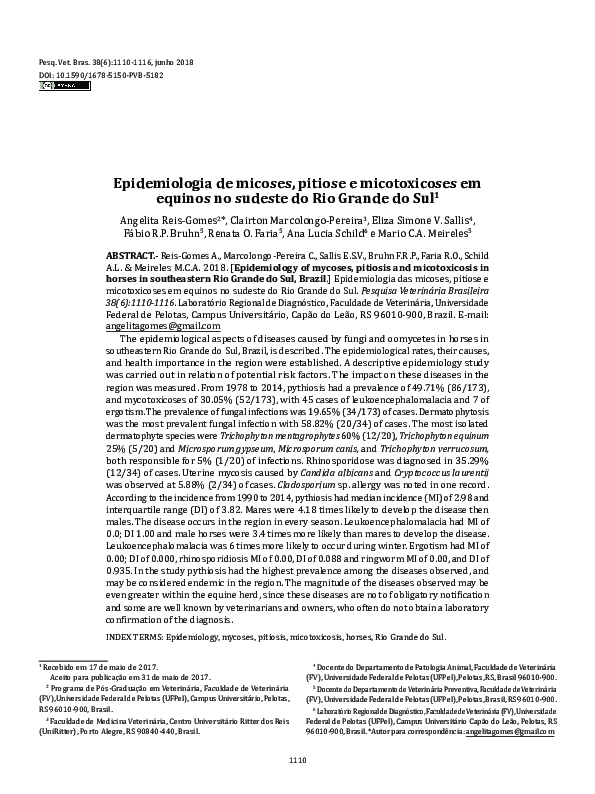 (PDF) Epidemiologia de micoses, pitiose e micotoxicoses em equinos no ...