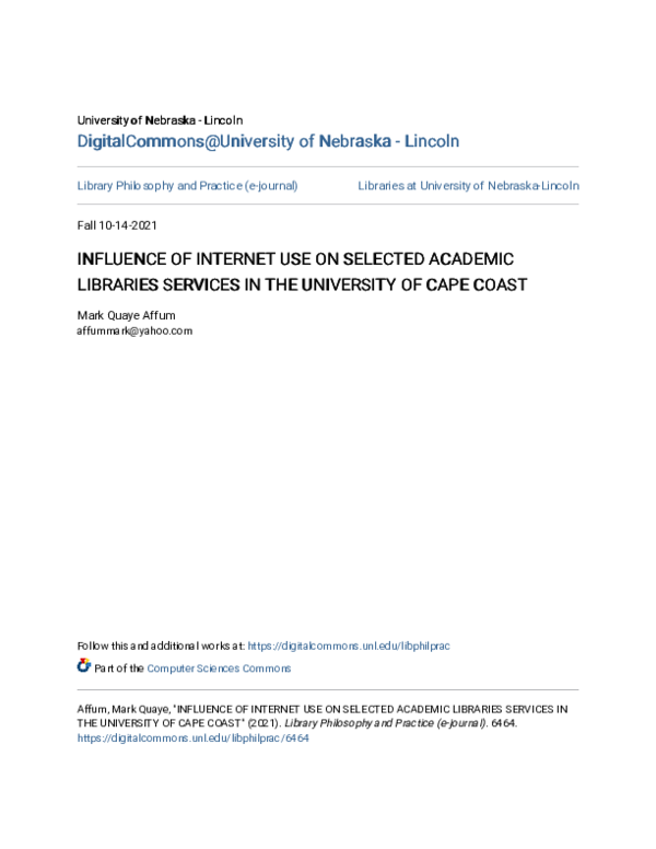 (PDF) Influence of Internet Use on Selected Academic Libraries Services ...