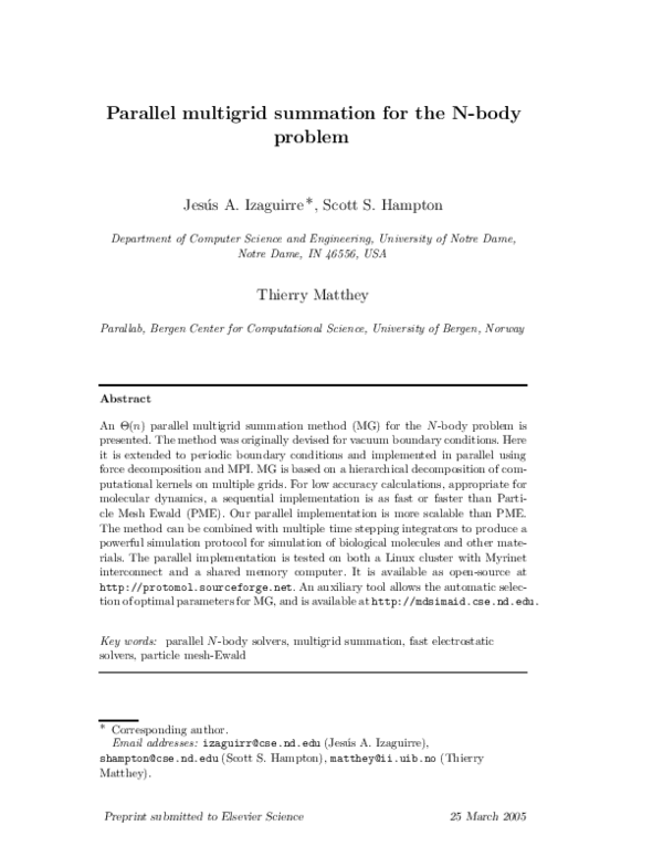 (PDF) Parallel multigrid summation for the -body problem