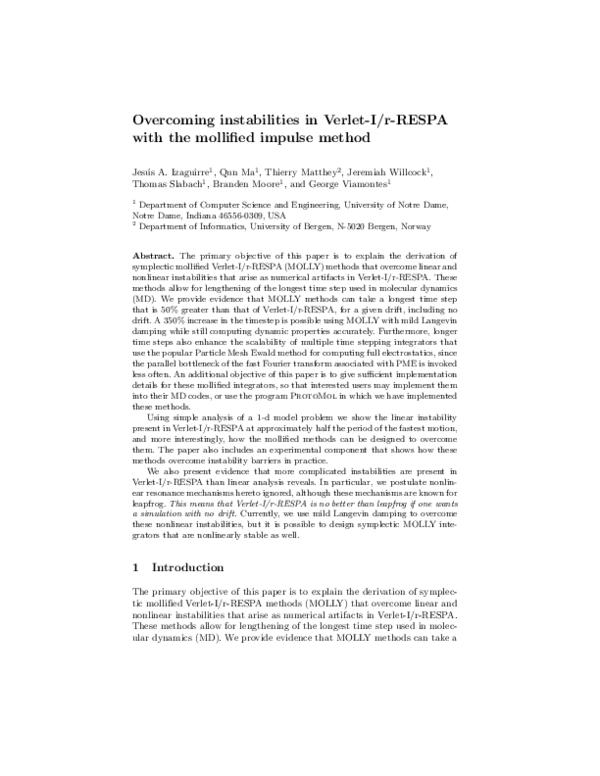 (PDF) Overcoming Instabilities in Verlet-I/r-RESPA with the Mollified ...