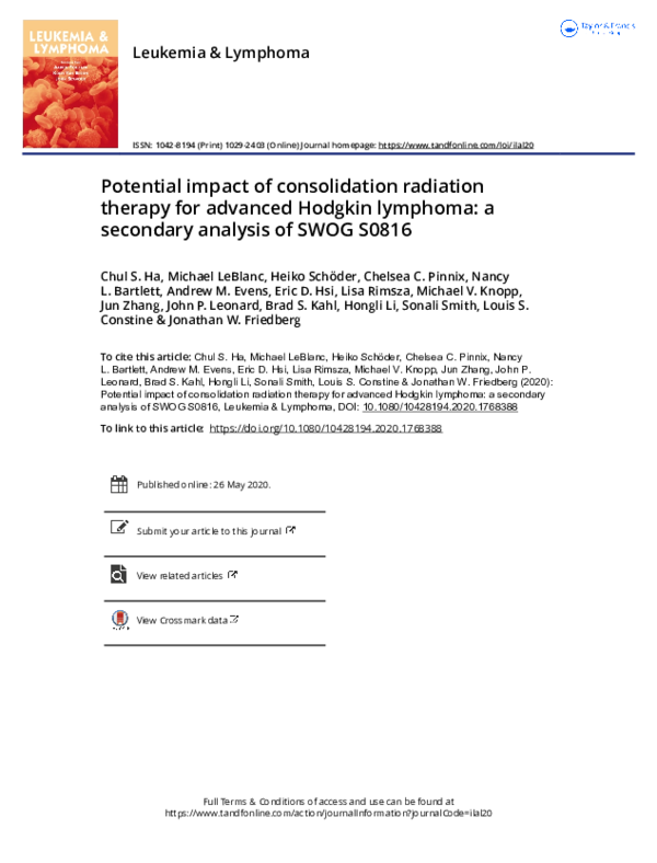 (PDF) Potential Impact of Consolidation Radiation Therapy for Advanced ...
