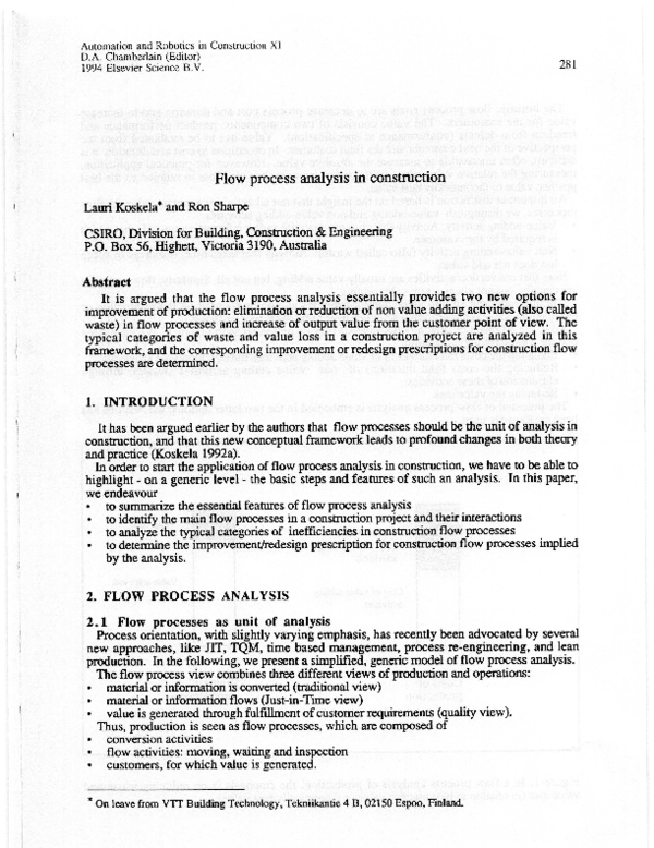 (PDF) Flow process analysis in construction
