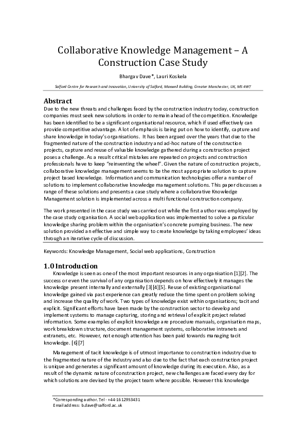 (PDF) Collaborative knowledge management—A construction case study