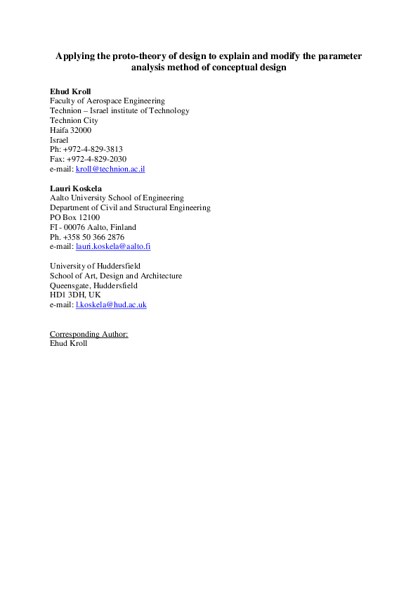 (PDF) Applying the proto-theory of design to explain and modify the parameter analysis method of ...