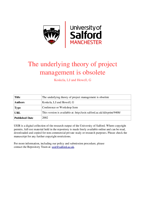 (PDF) The Underlying Theory of Project Management Is Obsolete