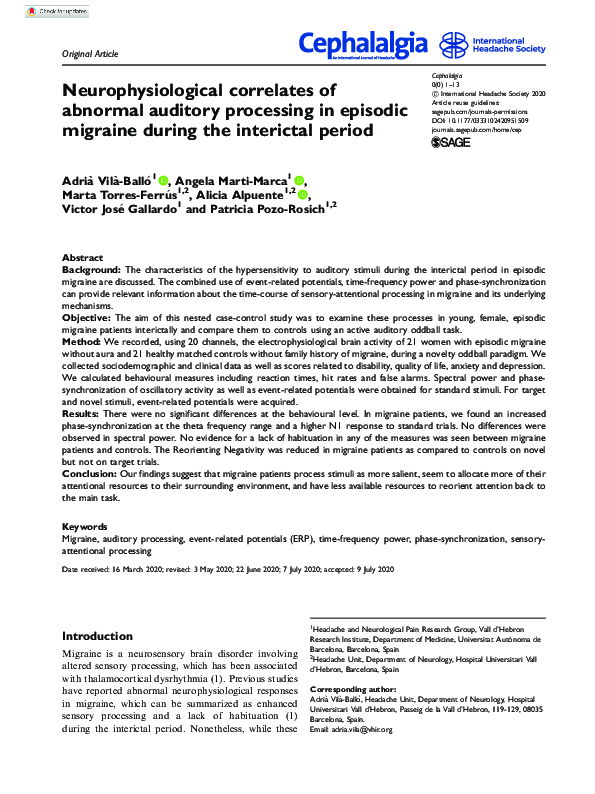 (PDF) Neurophysiological correlates of abnormal auditory processing in ...