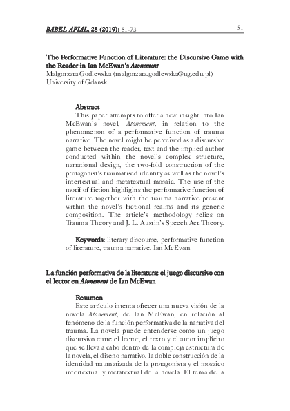 (PDF) The Performative Function of Literature: the Discursive Game with ...
