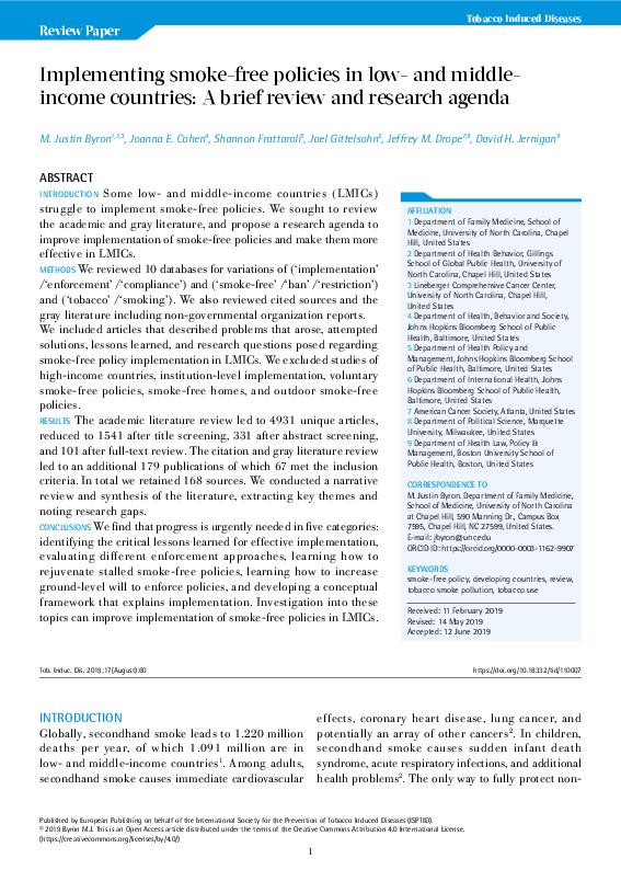 (PDF) Implementing smoke-free policies in low- and middle-income ...