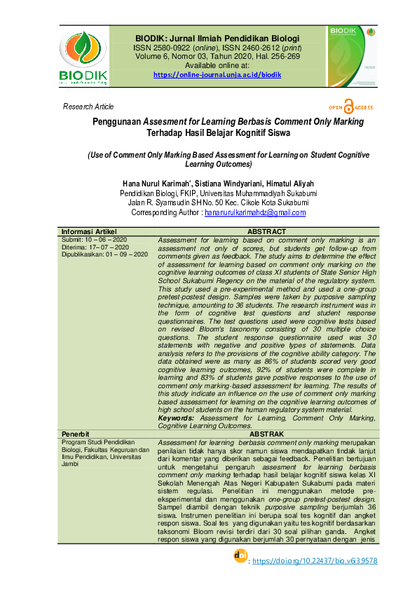 (PDF) Penggunaan Assesment For Learning Berbasis Comment Only Marking ...
