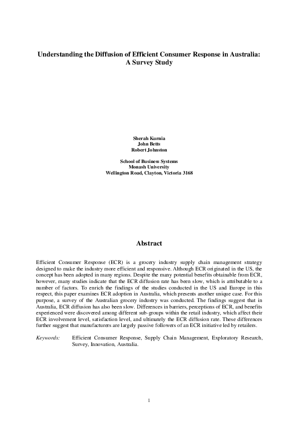 (PDF) Understanding the Diffusion of Efficient Consumer Response: an Australian survey study
