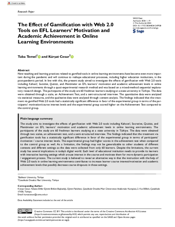 (PDF) The Effect of Gamification with Web 2.0 Tools on EFL Learners ...