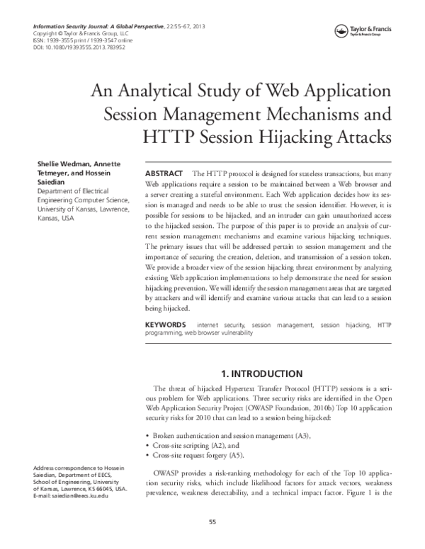 (PDF) An Analytical Study of Web Application Session Management ...
