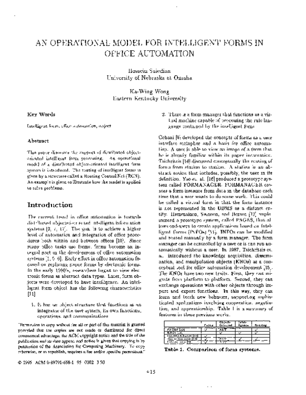 (PDF) An operational model for intelligent forms in office automation