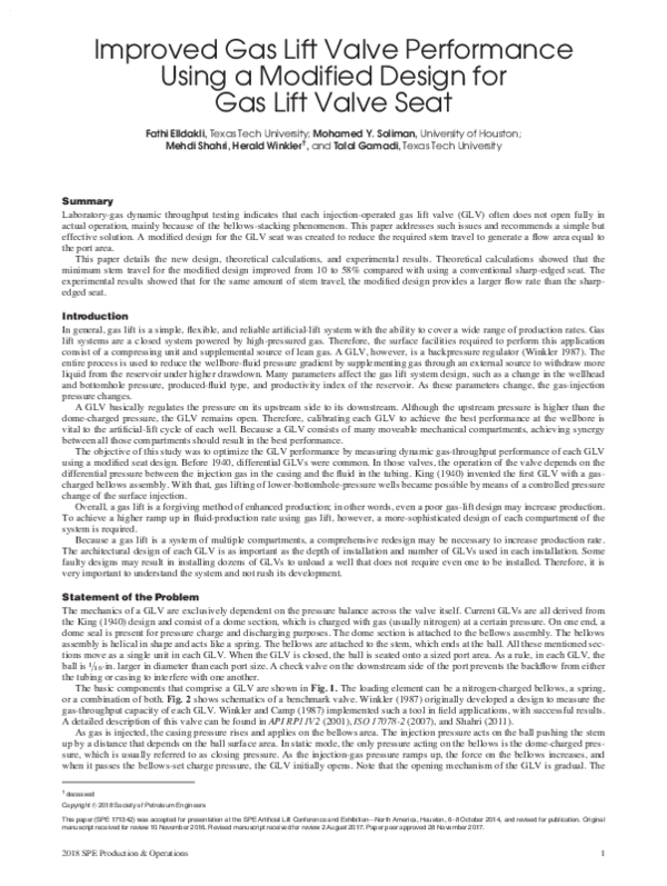 (PDF) Improved Gas Lift Valve Performance Using a Modified Design for ...