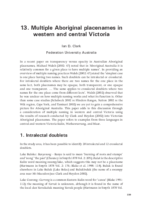 (PDF) Multiple Aboriginal placenames in western and central Victoria