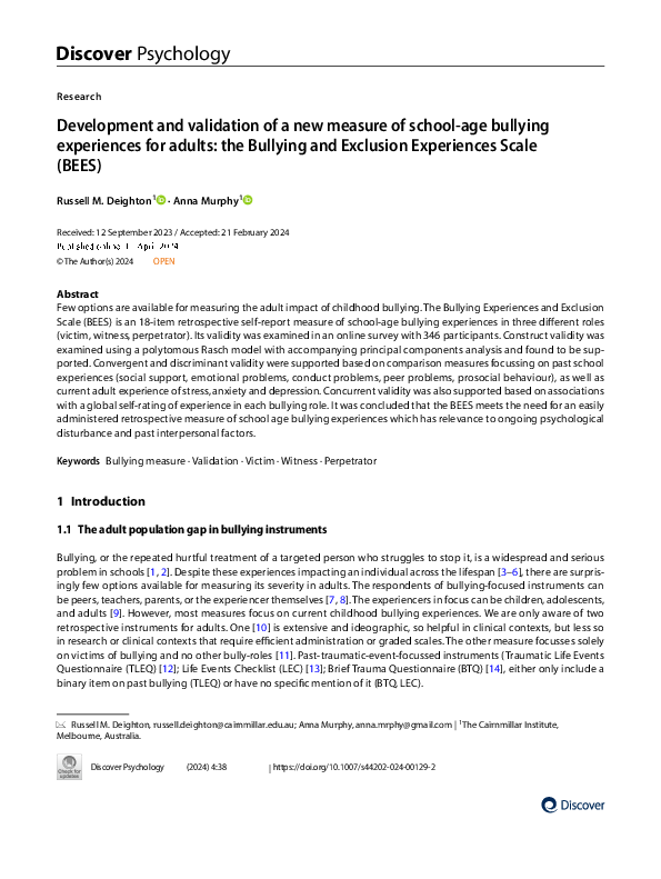 (PDF) Development and validation of a new measure of school-age ...