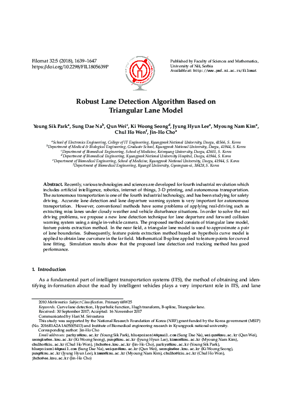 (PDF) Robust lane detection algorithm based on triangular lane model