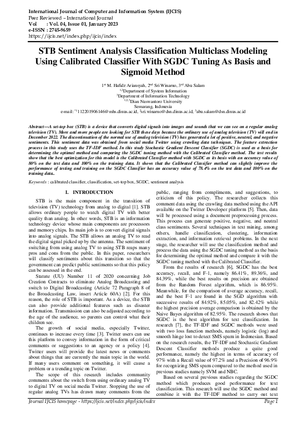 (PDF) STB Sentiment Analysis Classification Multiclass Modeling Using ...