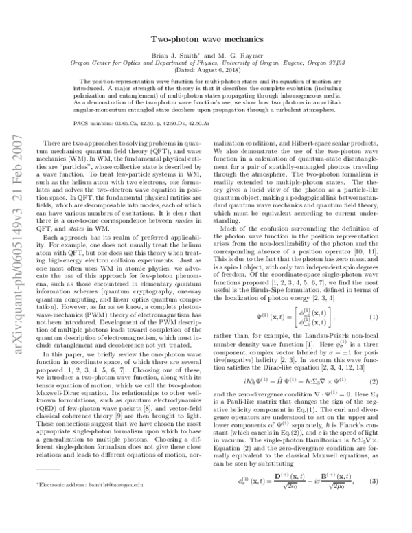 (PDF) Two-Photon Wave Function Evolution in Media
