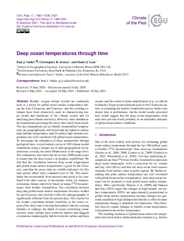 (PDF) Deep ocean temperatures through time