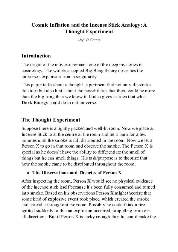(PDF) Cosmic Inflation and the Incense Stick Analogy: A Thought Experiment