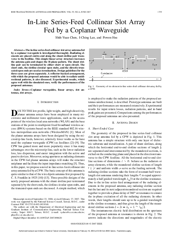 (PDF) In-Line Series-Feed Collinear Slot Array Fed by a Coplanar Waveguide
