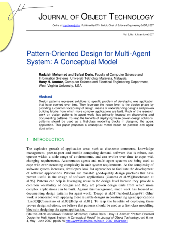 (PDF) Pattern-Oriented Design for Multi-Agent System: A Conceptual Model | TONG MING LIM ...