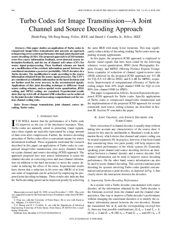 (PDF) Turbo codes for image transmission-a joint channel and source ...