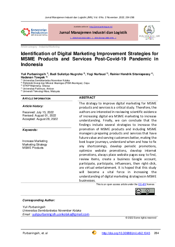 (PDF) Identification of Digital Marketing Improvement Strategies for MSME Products and Services ...