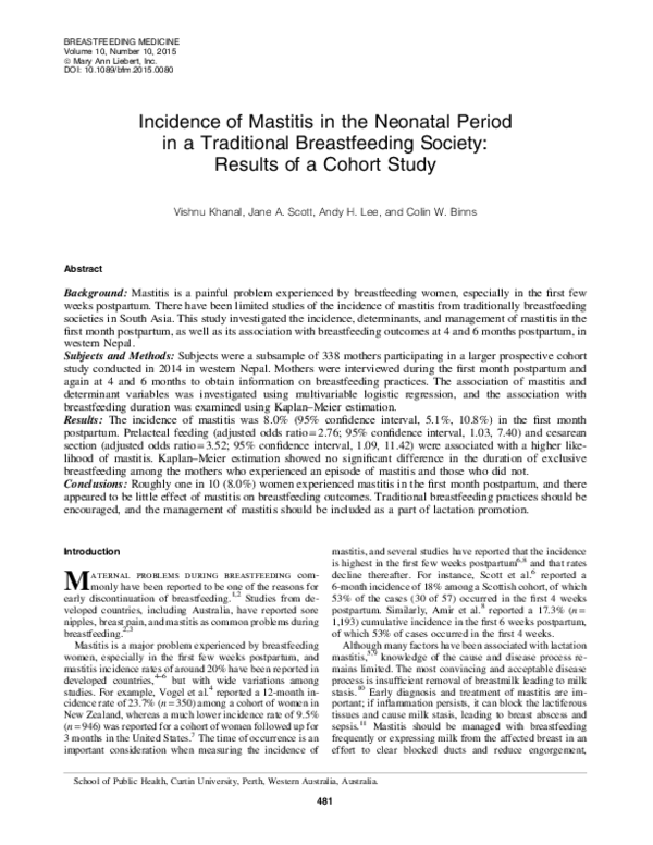 (PDF) Incidence of Mastitis in the Neonatal Period in a Traditional ...