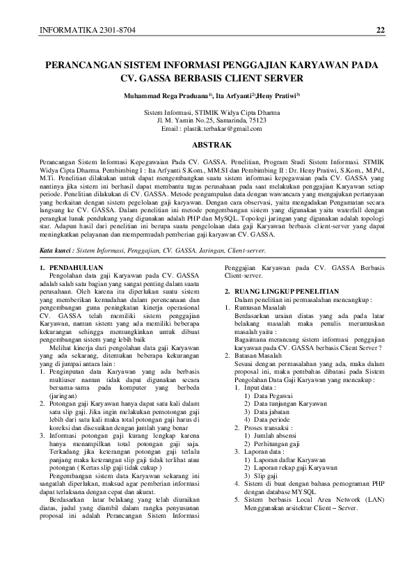 (PDF) Perancangan Sistem Informasi Penggajian Karyawan Pada CV. Gassa Berbasis Client Server