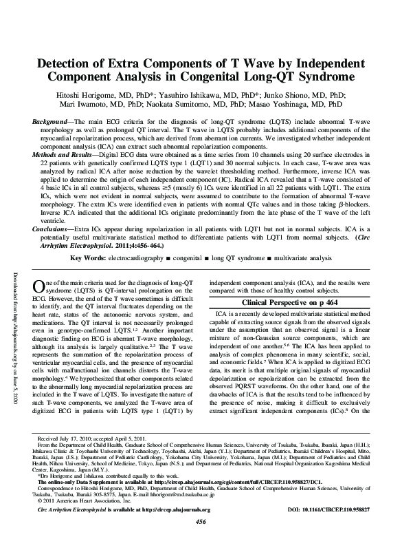 (PDF) Detection of extra components of T wave by independent component analysis in congenital ...