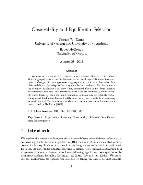 (PDF) Observability and Equilibrium Selection