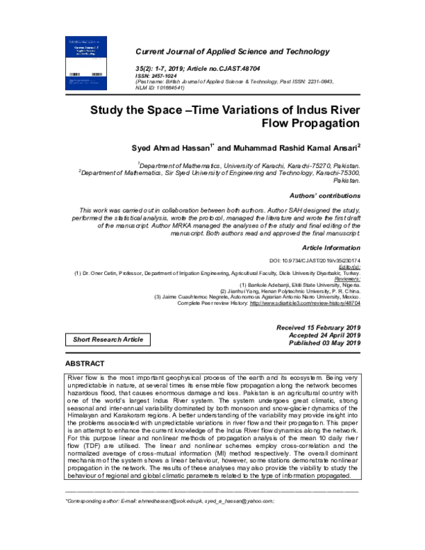 (PDF) Space-Time Variations in Indus River Flow Dynamics