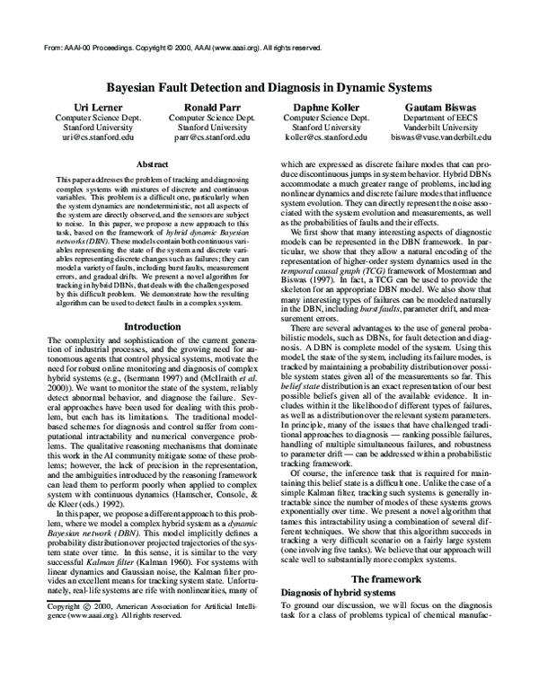 Pdf Bayesian Fault Detection And Diagnosis In Dynamic Systems