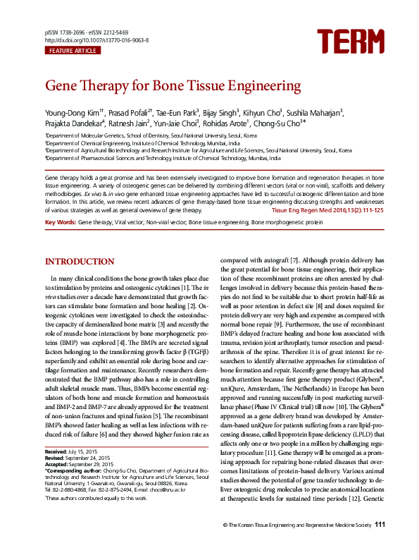(PDF) Gene therapy for bone tissue engineering