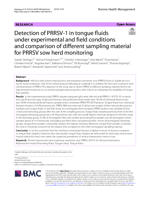 (PDF) PRRSV-1 Detection in Tongue Fluids and Samples