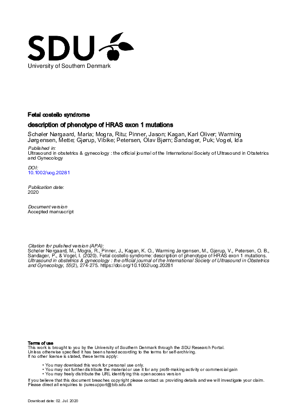 (PDF) Fetal Costello syndrome: description of phenotype of HRAS exon 1 mutations | Ida Vogel ...
